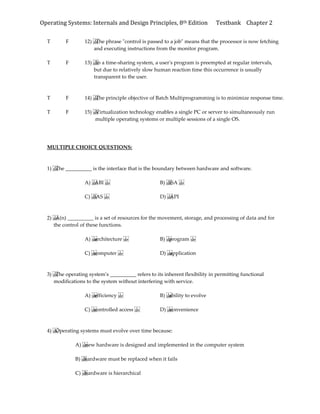 Test Bank for Operating Systems: Internals and Design Principles, 8/E ...