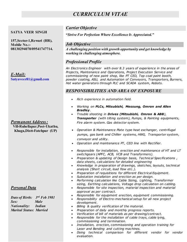 Resume of satya | PDF