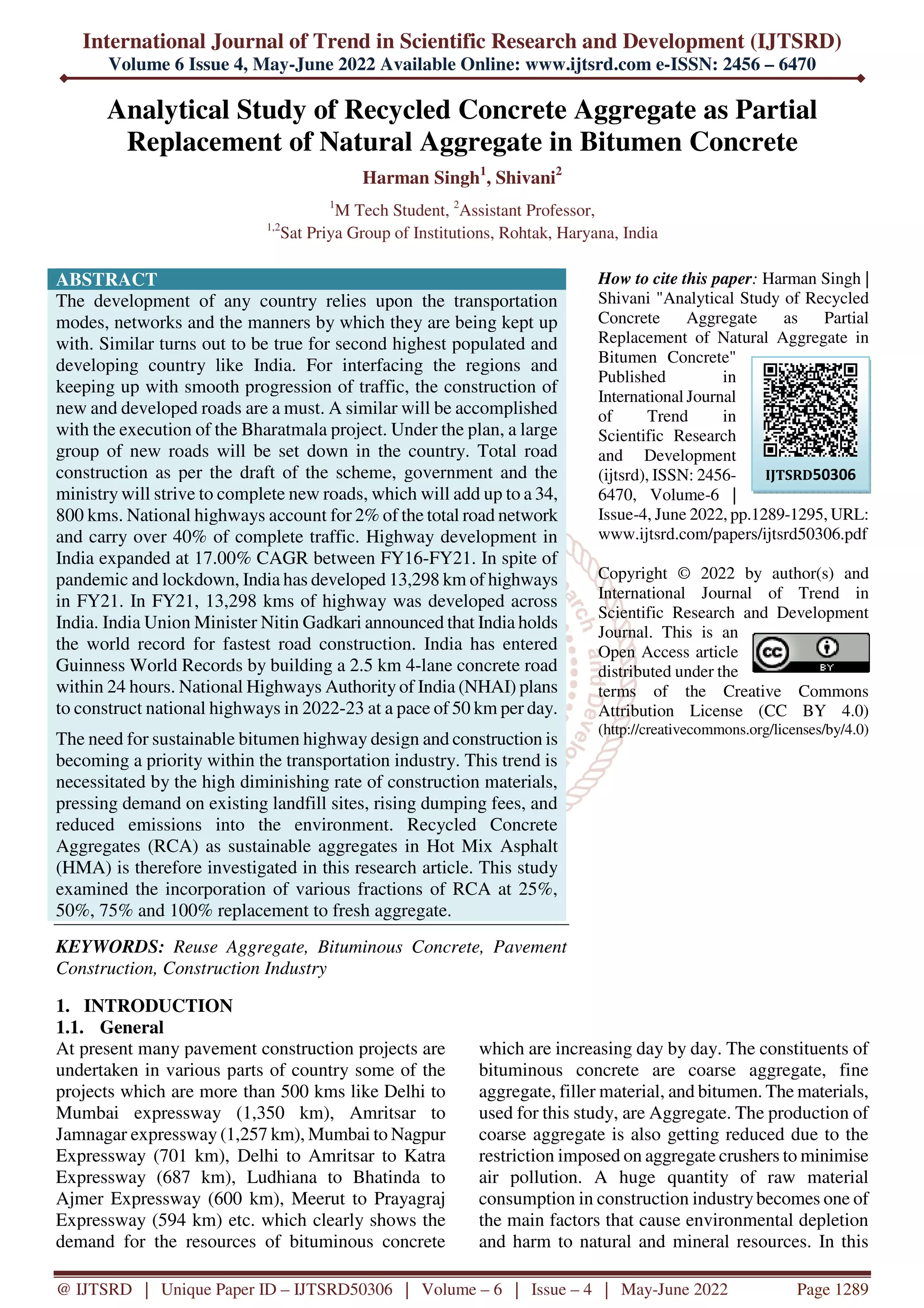 Analytical Study of Recycled Concrete Aggregate as Partial Replacement ...
