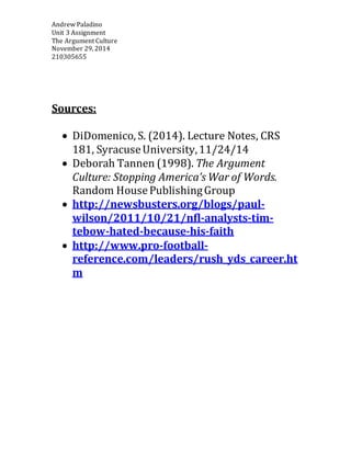 Argument Culture | DOCX | American Football | Sports