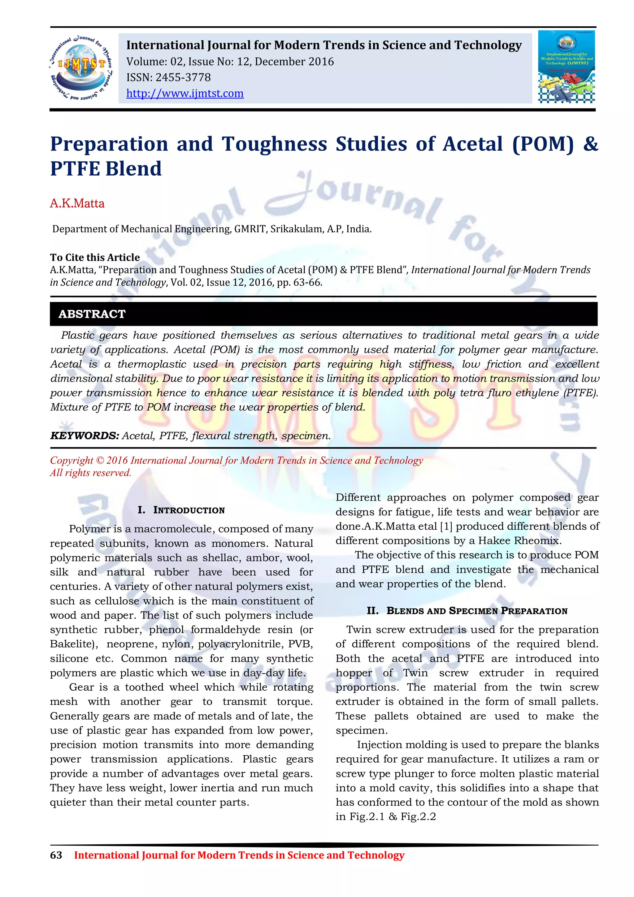 Preparation and Toughness Studies of Acetal (POM) & PTFE Blend | PDF