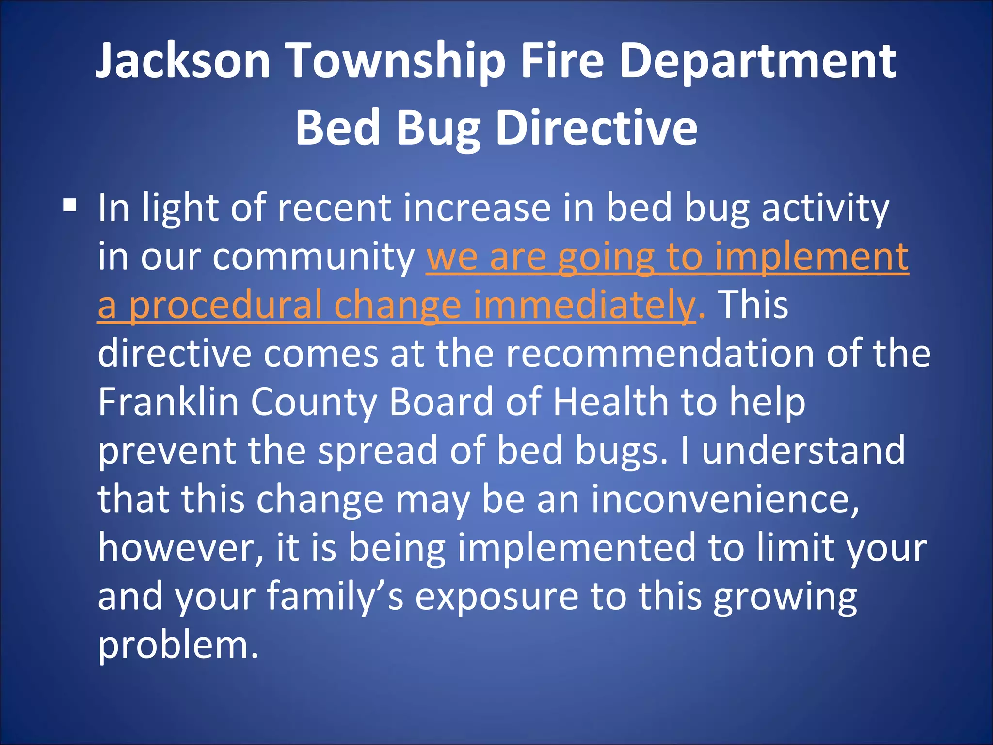 Bed Bug Prevention in a Fire Department | PPT