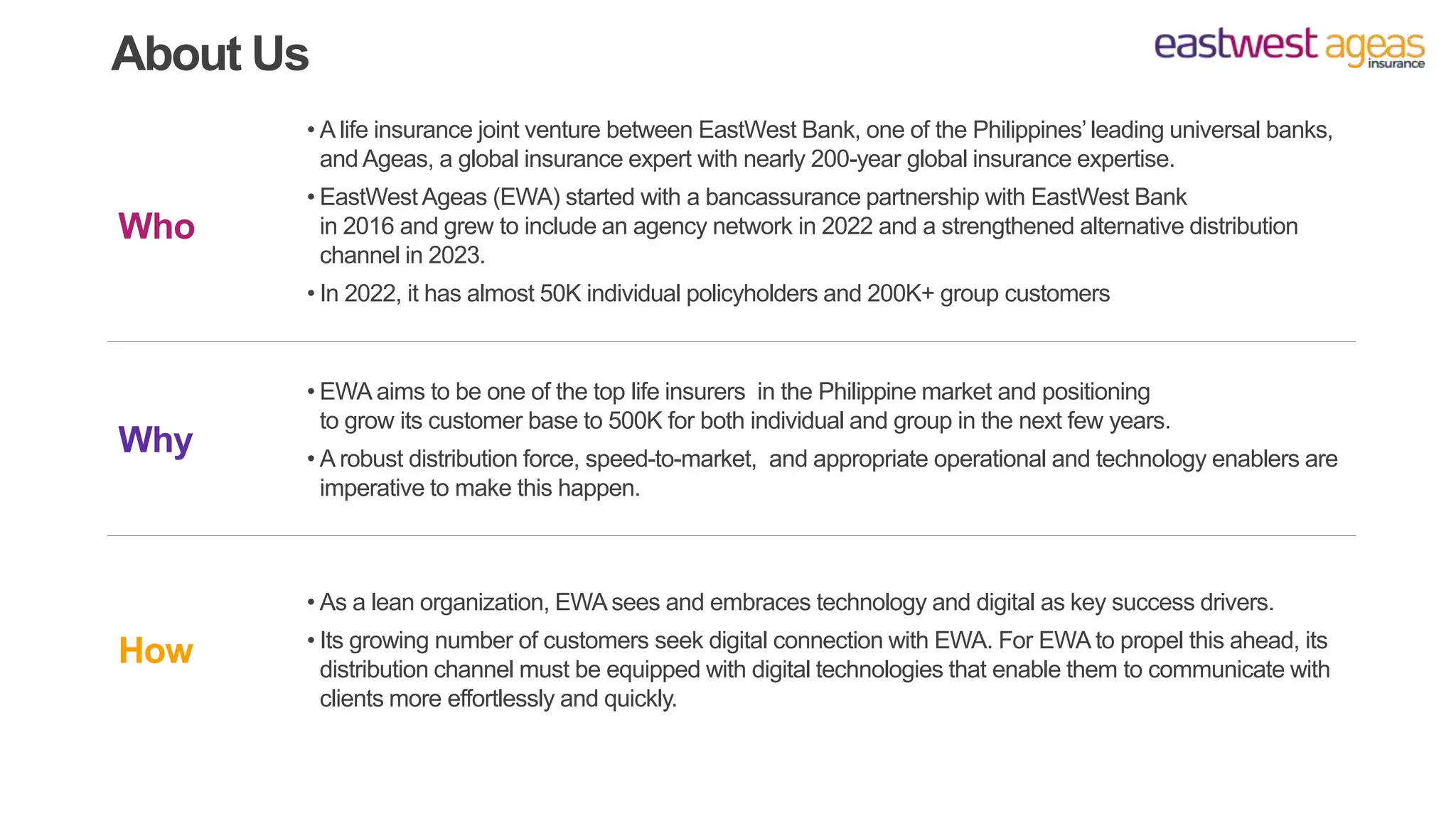 EastWest Ageas Life Insurance – Insurer Transformation Award 2023 | PPTX | Cloud Computing ...