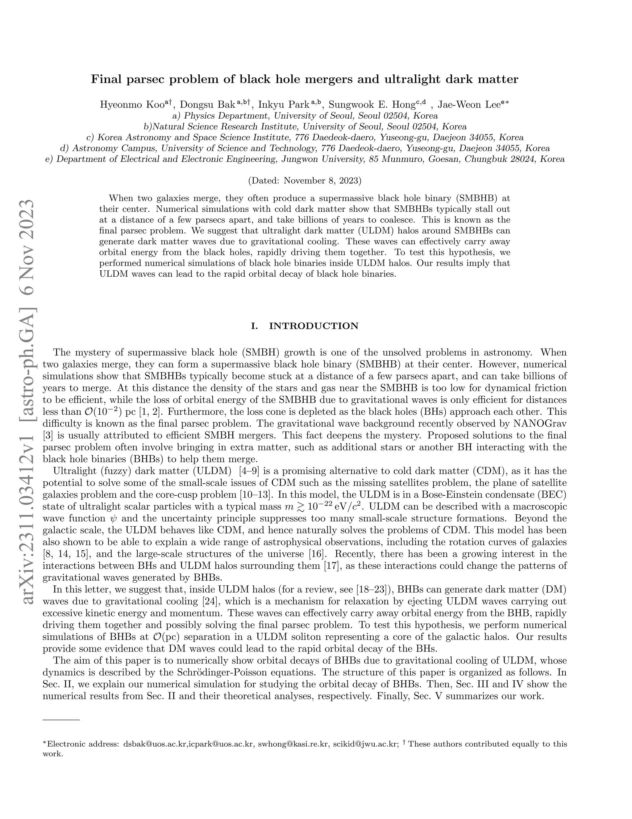Final parsec problem of black hole mergers and ultralight dark matter | PDF