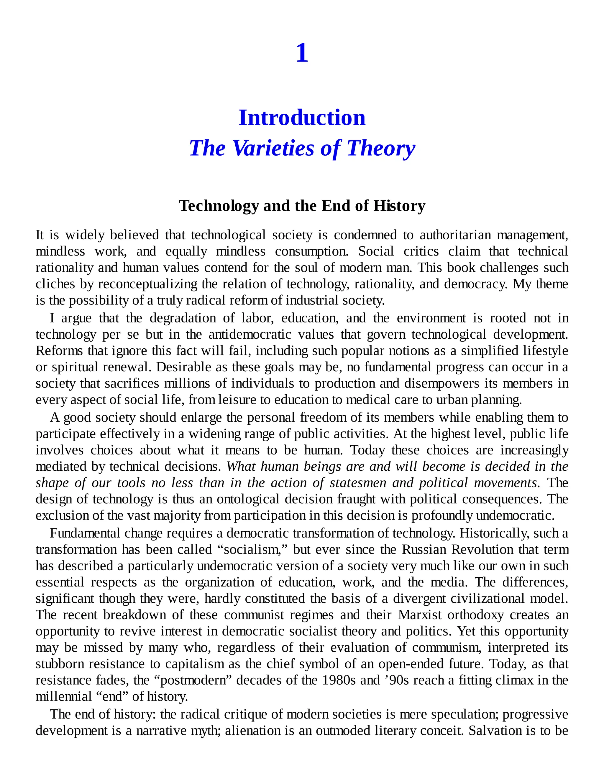 Transforming Technology A Critical Theory Revisited Andrew Feenberg | PDF