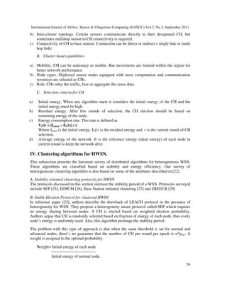 CLUSTERING ALGORITHMS FOR HETEROGENEOUS WIRELESS SENSOR NETWORKS – A BRIEF SURVEY | PDF ...