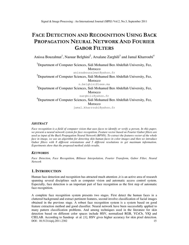Face Detection And Recognition Using Back Propagation Neural Network And Fourier Gabor Filters Pdf