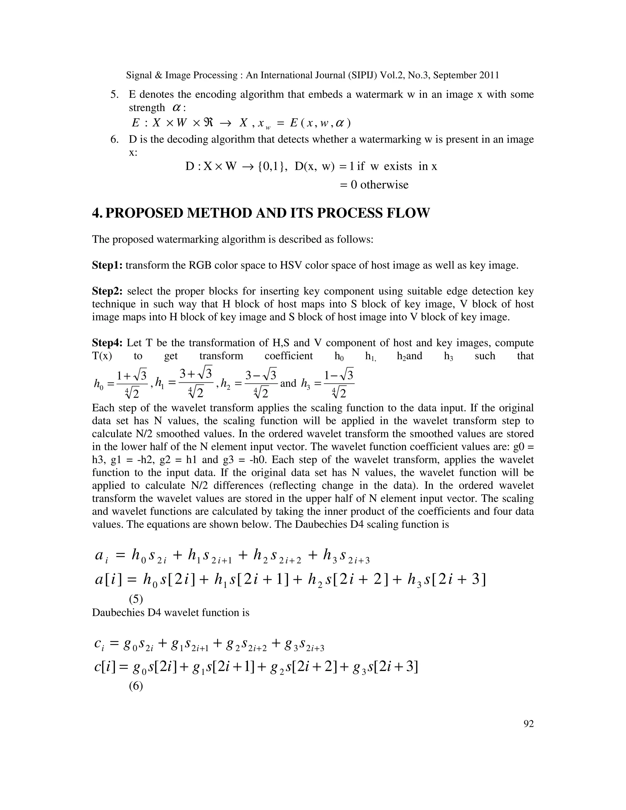 Feature Based watermarking algorithm for Image Authentication using D4 Wavelet Transform | PDF