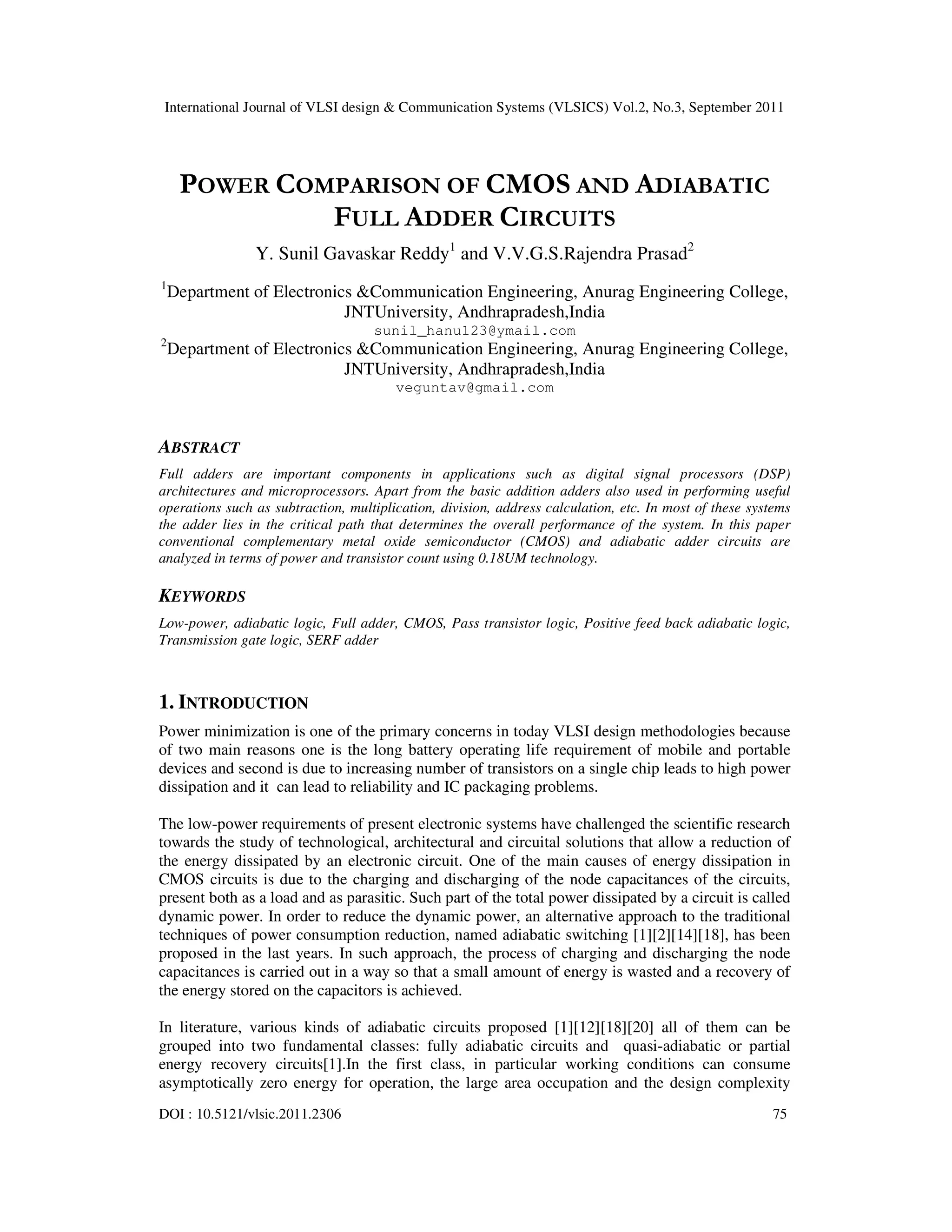 Power Comparison Of Cmos And Adiabatic Full Adder Circuits Pdf