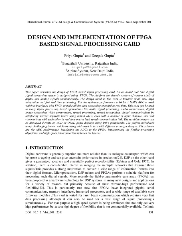 Design And Implementation Of Fpga Based Signal Processing Card Pdf