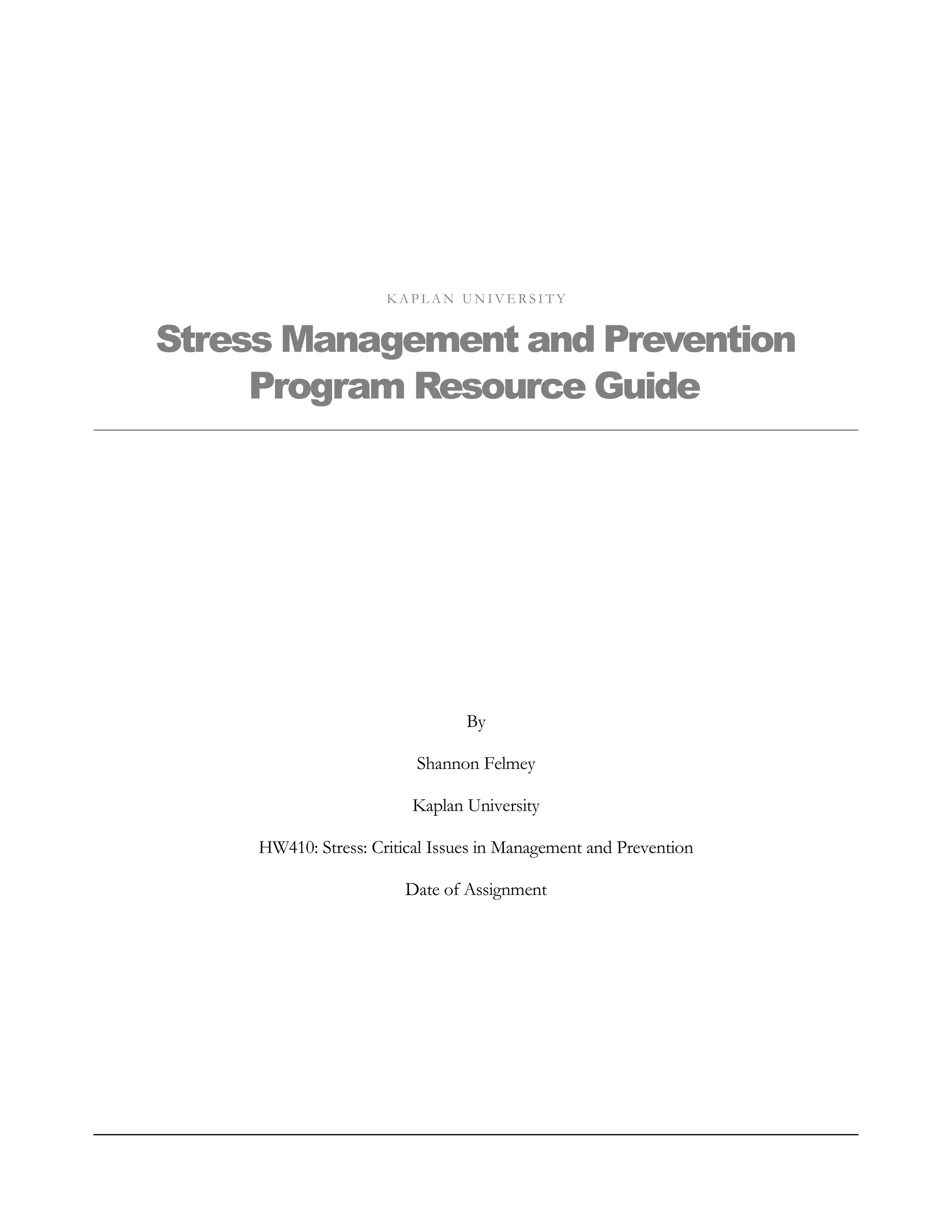 Stress Management Resource Guide | DOC