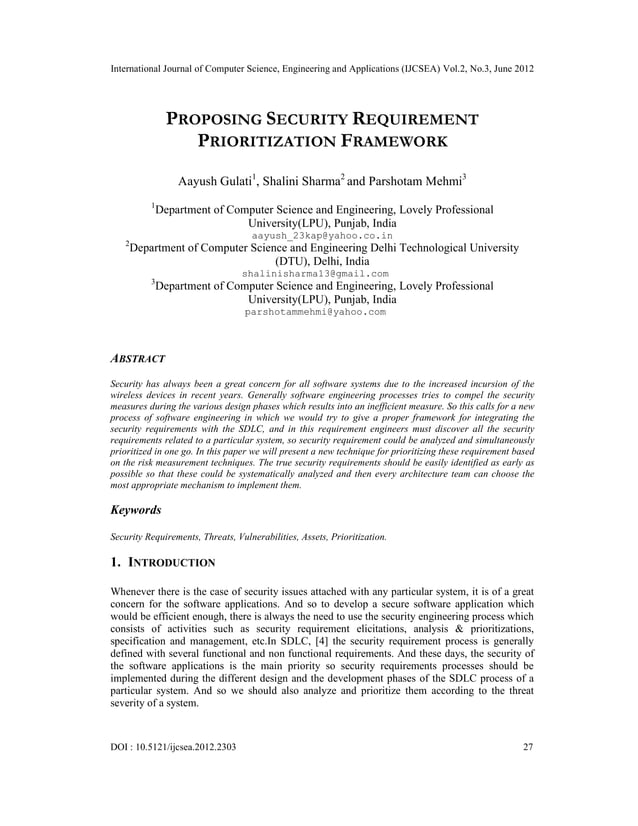 Proposing Security Requirement Prioritization Framework Pdf