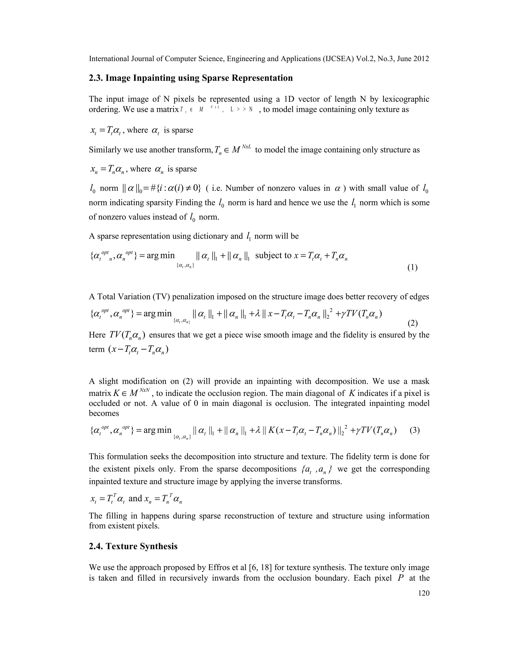 REMOVING OCCLUSION IN IMAGES USING SPARSE PROCESSING AND TEXTURE SYNTHESIS | PDF | 3-D Graphics ...