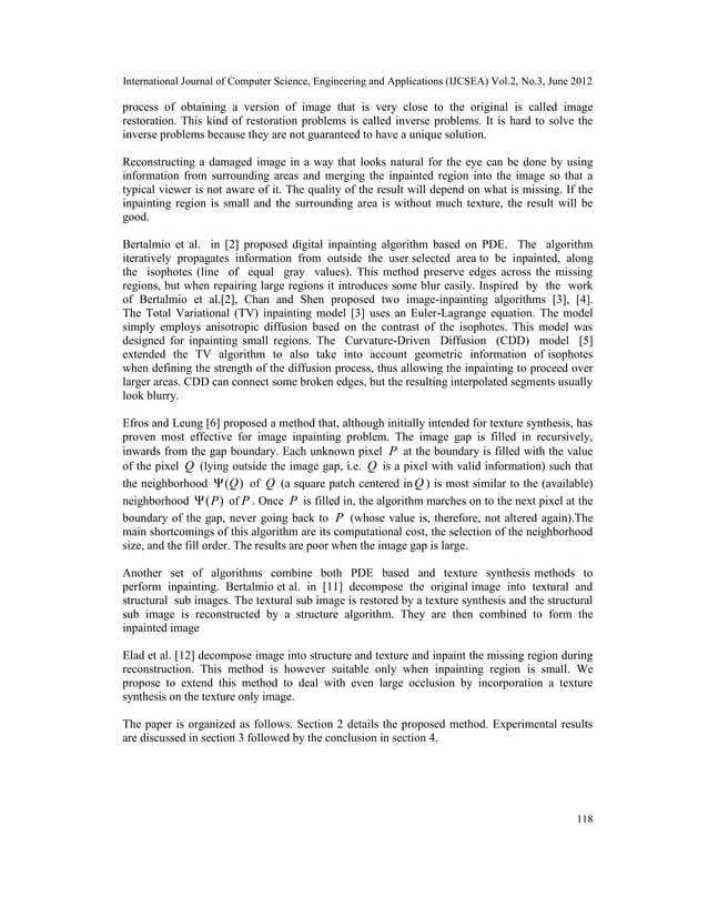 REMOVING OCCLUSION IN IMAGES USING SPARSE PROCESSING AND TEXTURE SYNTHESIS | PDF | 3-D Graphics ...