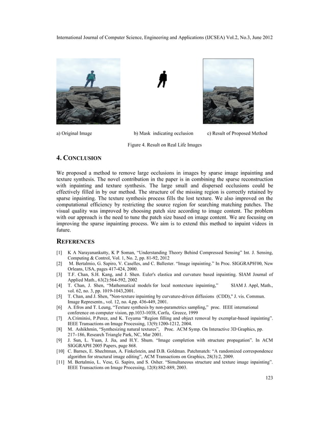 REMOVING OCCLUSION IN IMAGES USING SPARSE PROCESSING AND TEXTURE SYNTHESIS | PDF | 3-D Graphics ...