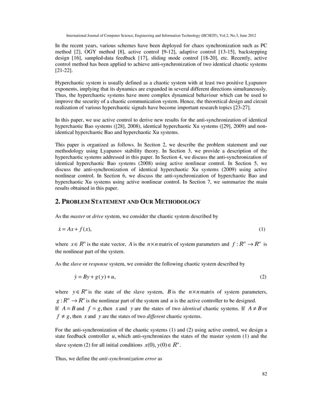 Anti Synchronization Of Hyperchaotic Bao And Hyperchaotic Xu Systems Via Active Control Pdf