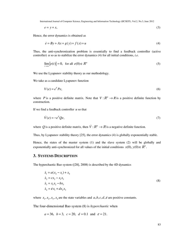 ANTI-SYNCHRONIZATION OF HYPERCHAOTIC BAO AND HYPERCHAOTIC XU SYSTEMS VIA ACTIVE CONTROL | PDF