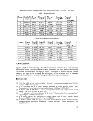 VISUAL MODEL BASED SINGLE IMAGE DEHAZING USING ARTIFICIAL BEE COLONY OPTIMIZATION | PDF