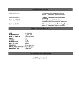 SHERWIN MIRANDA JOBLE CV | DOC | Business | Business and Finance