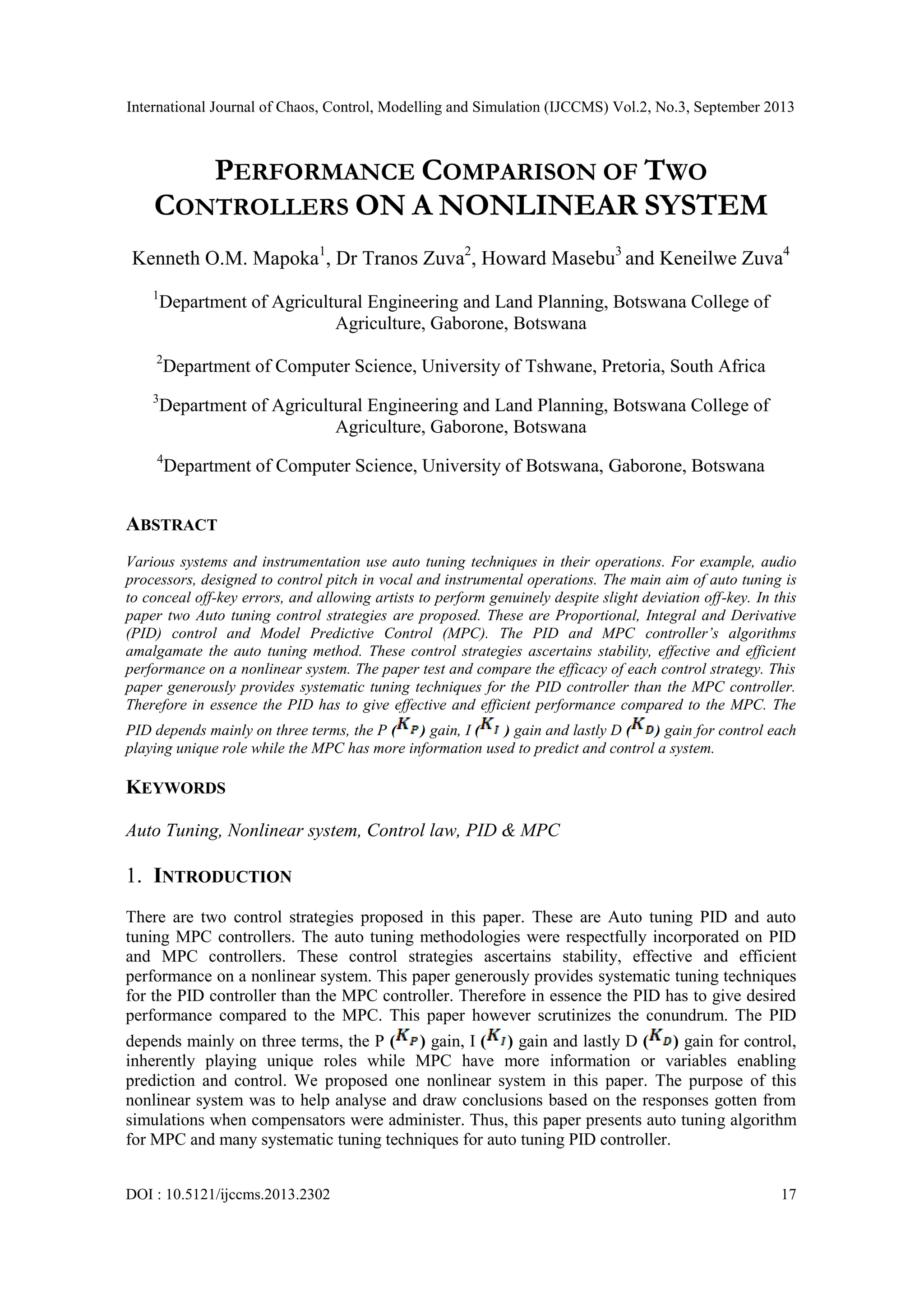 PERFORMANCE COMPARISON OF TWO CONTROLLERS ON A NONLINEAR SYSTEM | PDF