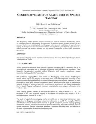 Genetic Approach For Arabic Part Of Speech Tagging | PDF