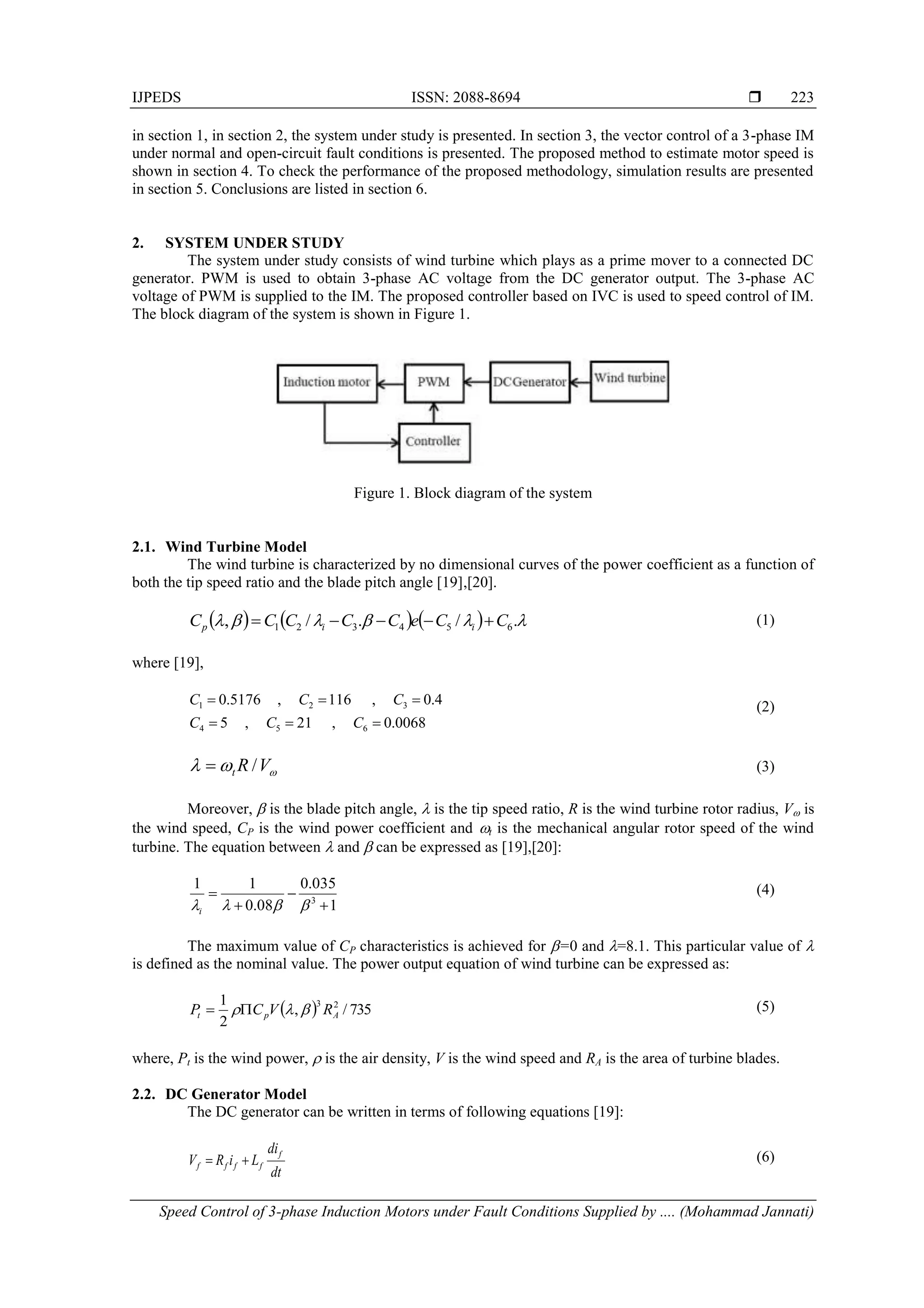 Speed Control of 3-phase Induction Motors under Fault Conditions Supplied by Wind Turbine Using ...