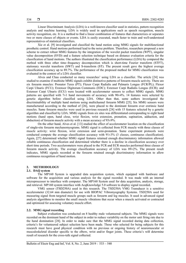 Hand Motion Pattern Recognition Analysis Of Forearm Muscle Using Mmg Signals Pdf