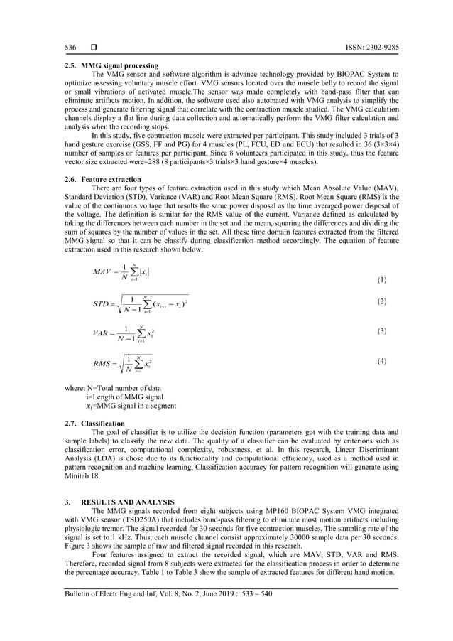 Hand motion pattern recognition analysis of forearm muscle using MMG signals | PDF