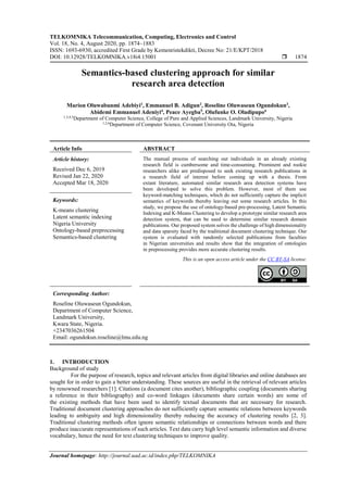 Semantics-based clustering approach for similar research area detection | PDF