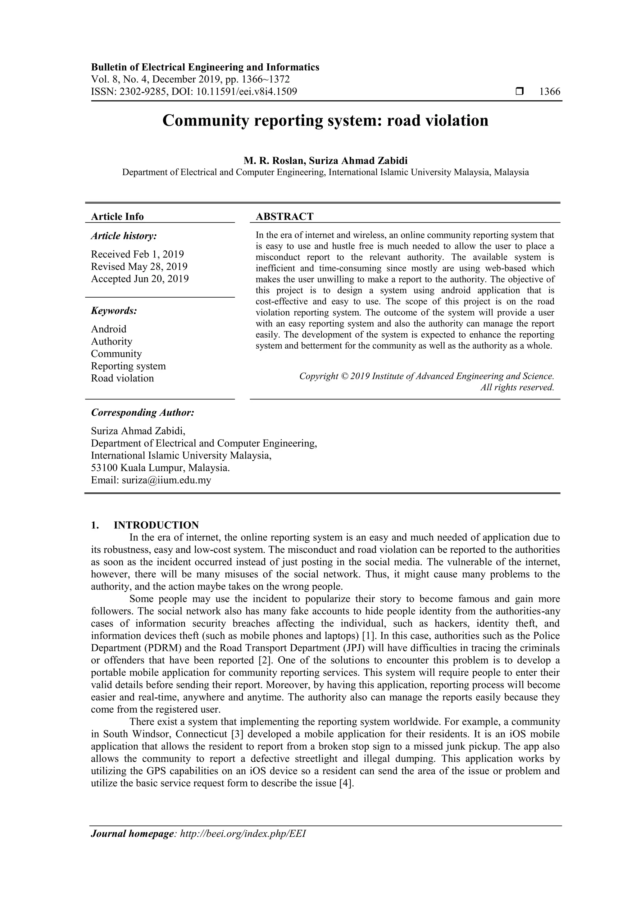 Community reporting system: road violation | PDF