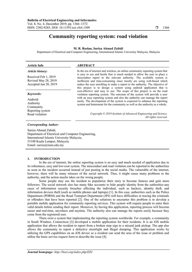 Community reporting system: road violation | PDF