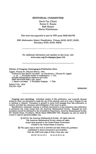 Continuous Time Markov Processes Thomas M Liggett | PDF