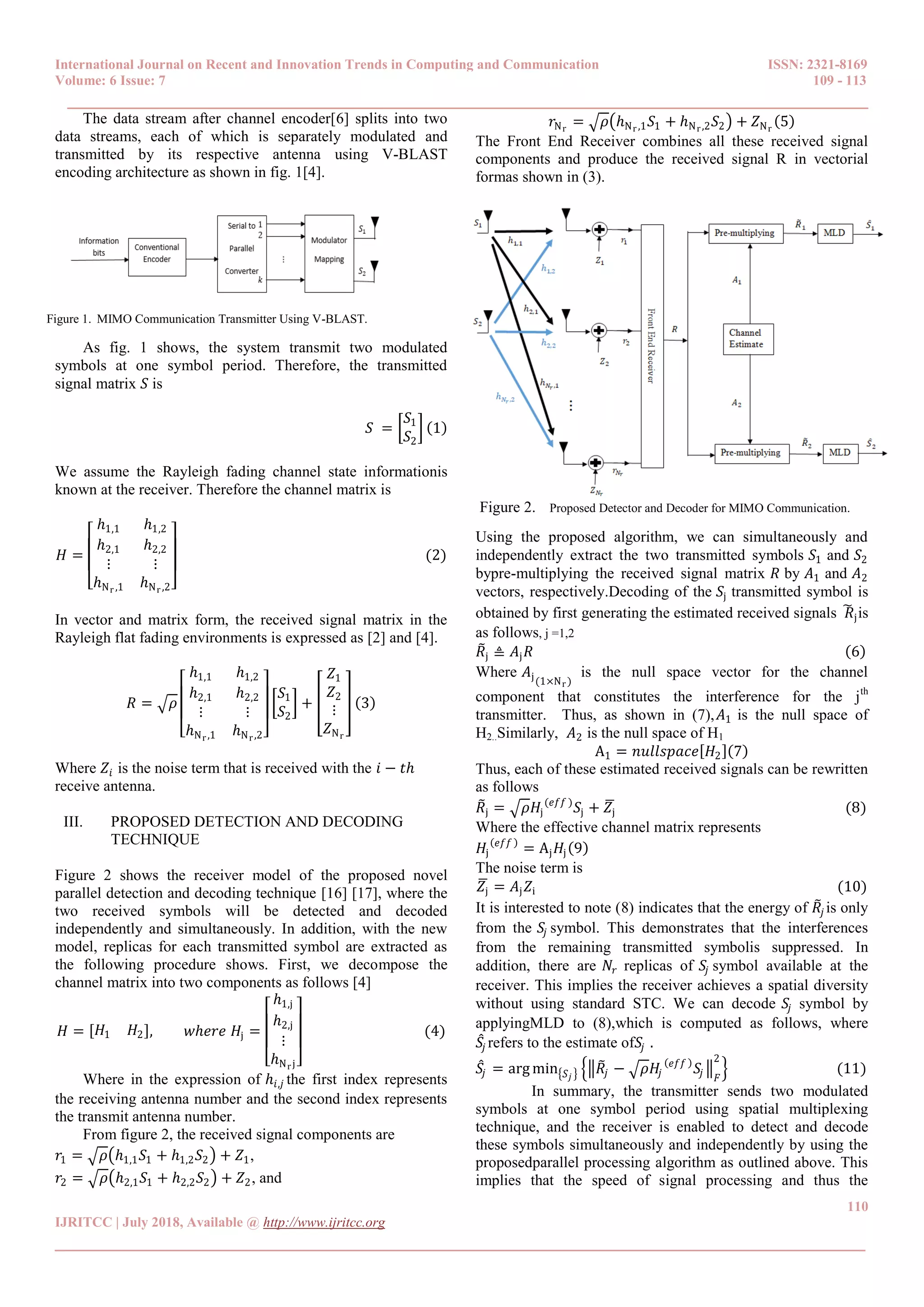 A New Detection and Decoding Technique for (2×N_r ) MIMO Communication Systems | PDF