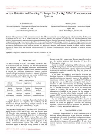 A New Detection and Decoding Technique for (2×N_r ) MIMO Communication Systems | PDF