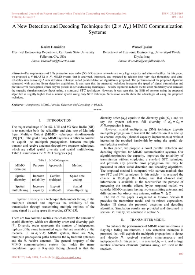 A New Detection and Decoding Technique for (2×N_r ) MIMO Communication ...