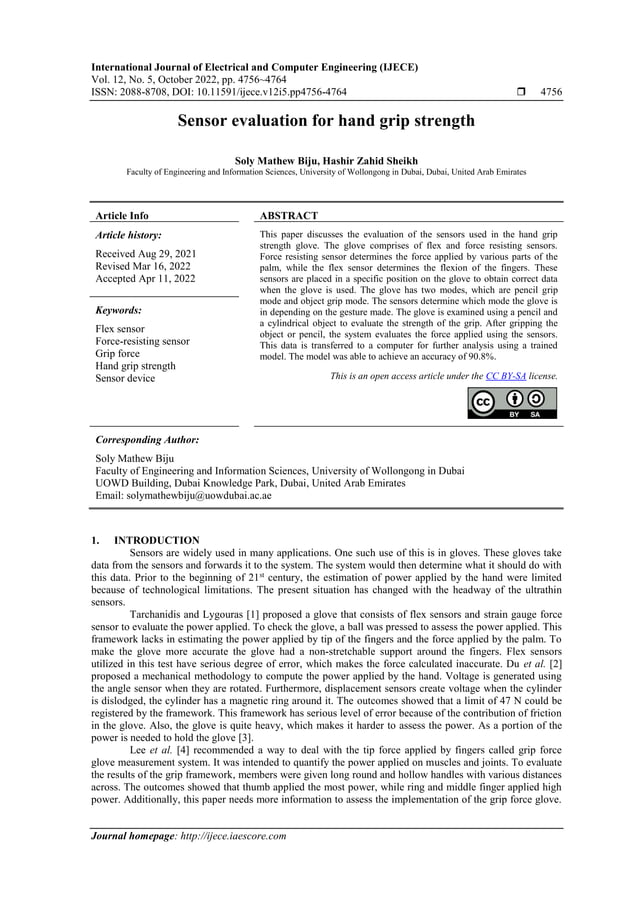 Sensor evaluation for hand grip strength | PDF
