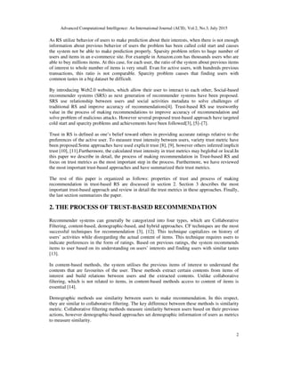 Trust Metrics In Recommender System : A Survey | PDF