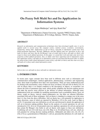 On Fuzzy Soft Multi Set and Its Application in Information Systems | PDF