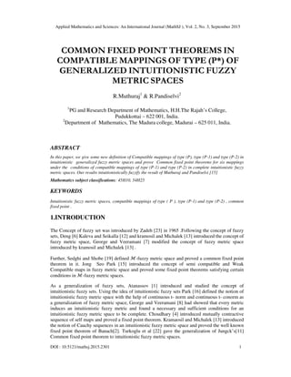 COMMON FIXED POINT THEOREMS IN COMPATIBLE MAPPINGS OF TYPE (P*) OF GENERALIZED INTUITIONISTIC ...