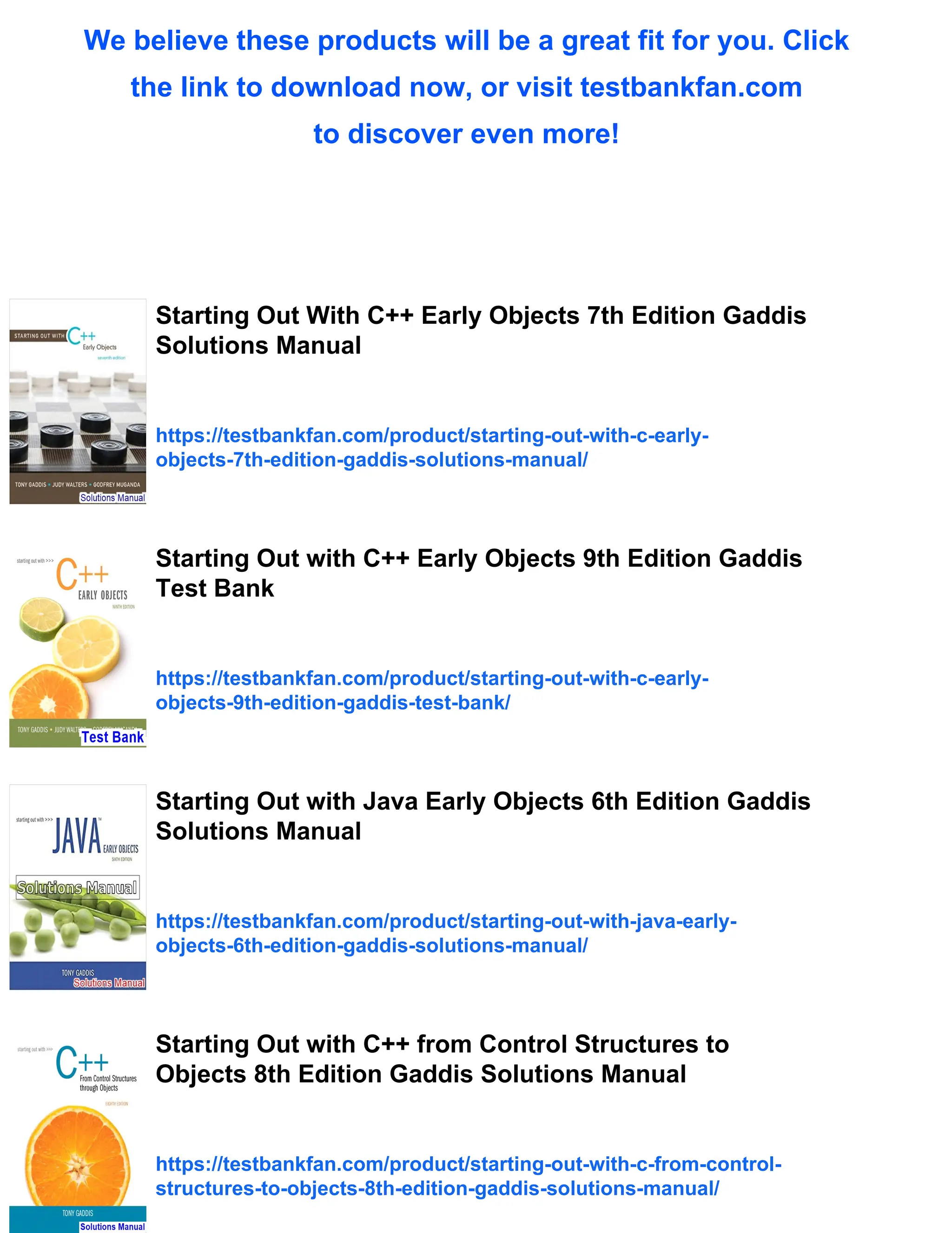 Starting Out With C++ Early Objects 8th Edition Gaddis Solutions Manual | PDF