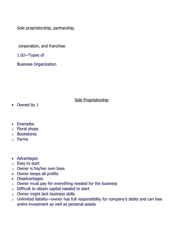 Sole proprietorship, partnership, | DOC | Business | Business and Finance