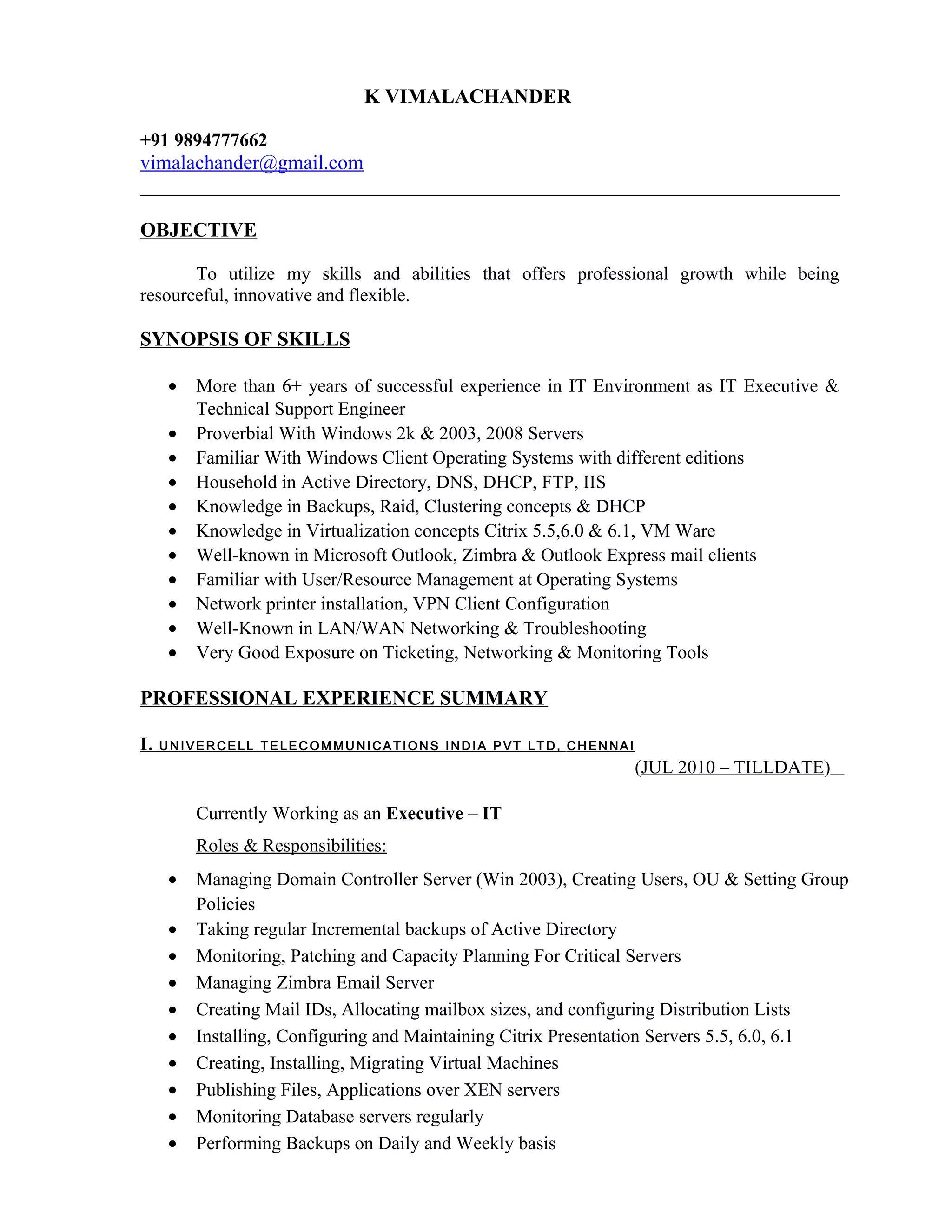 VIMAL resume | PDF
