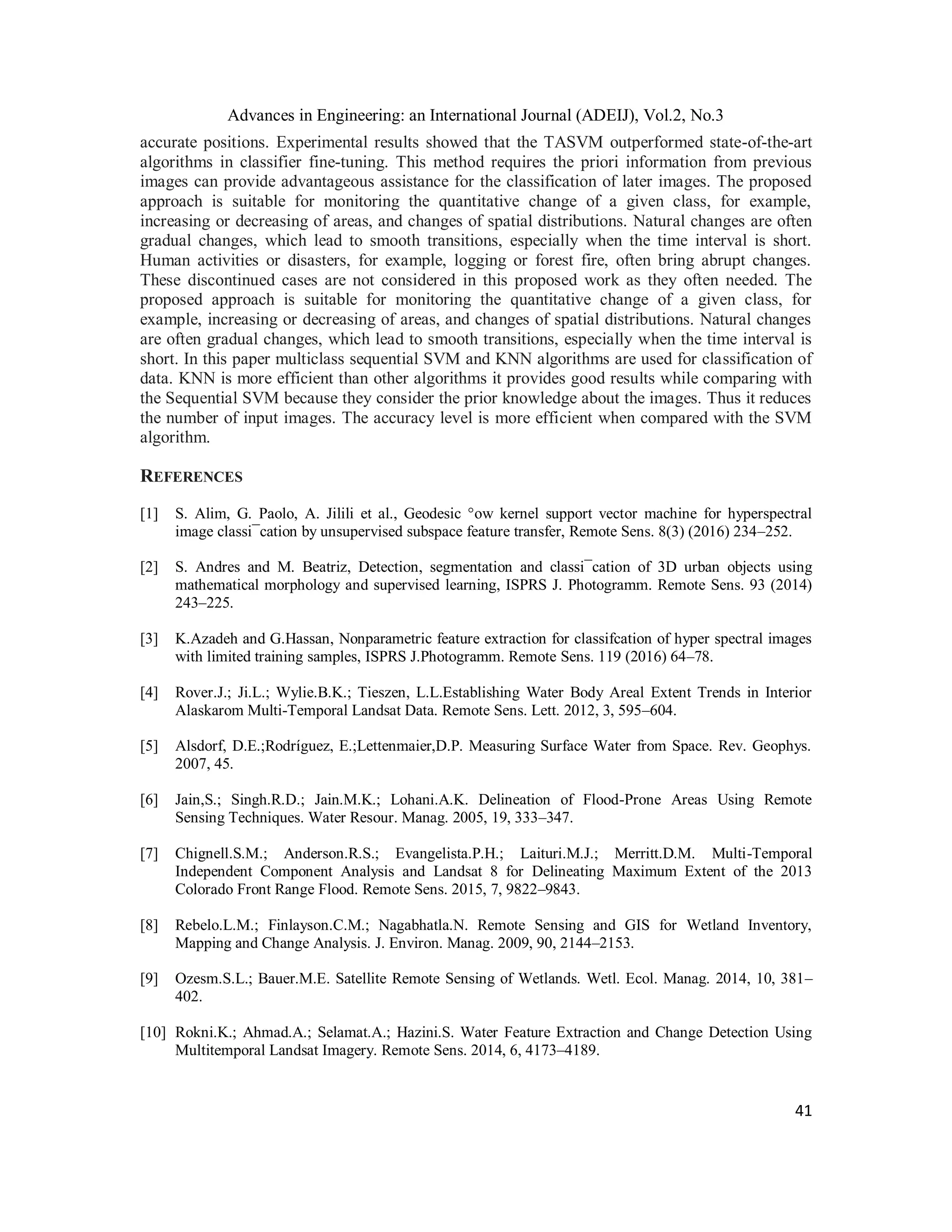 CLASSIFICATION AND COMPARISION OF REMOTE SENSING IMAGE USING SUPPORT VECTOR MACHINE AND K ...