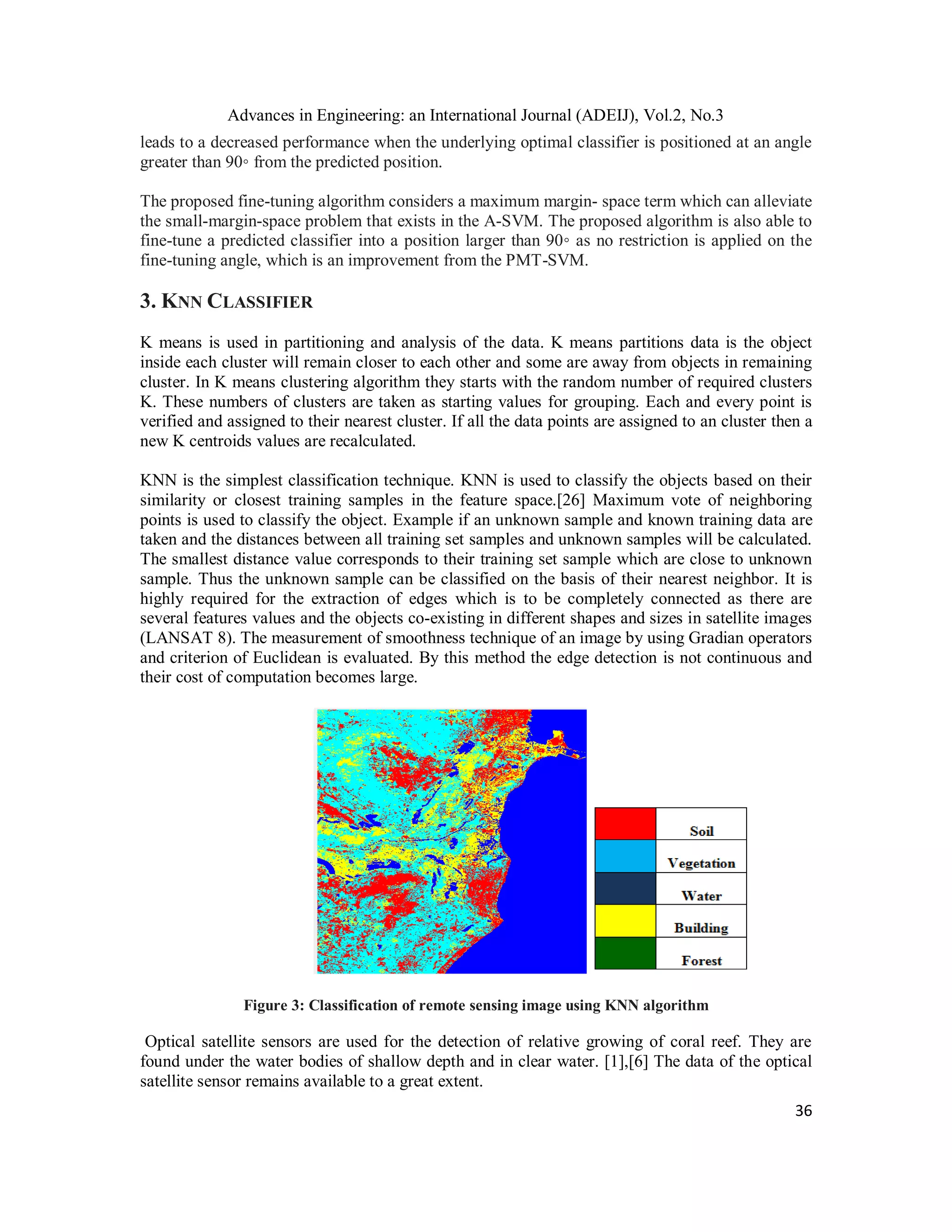 CLASSIFICATION AND COMPARISION OF REMOTE SENSING IMAGE USING SUPPORT VECTOR MACHINE AND K ...