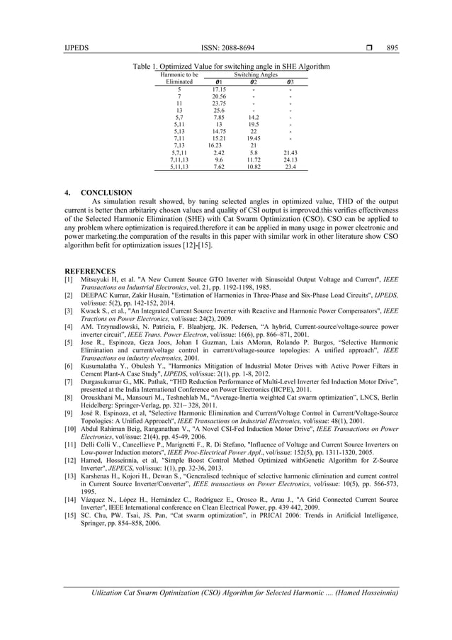 Utlization Cat Swarm Optimization Algorithm for Selected Harmonic Elemination in Current Source ...