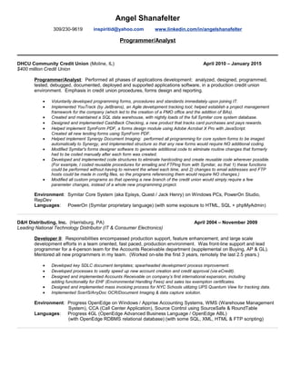 2015ResumePlusCoverLetter | DOC | Programming Languages | Computing