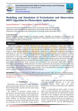 Modelling and Simulation of Perturbation and Observation MPPT Algorithm for Photovoltaic ...