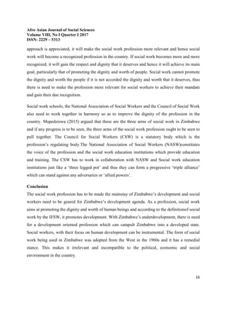 The Social Work Profession in Zimbabwe: A Critical Approach on the ...