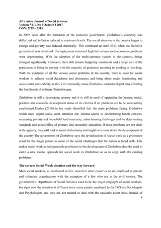 The Social Work Profession in Zimbabwe: A Critical Approach on the ...