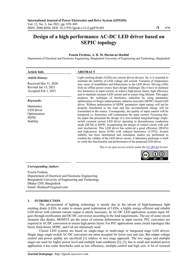 Design of a high performance AC-DC LED driver based on SEPIC topology ...